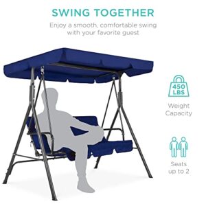 Best Choice Products 2-Person Outdoor Patio Swing Chair, Hanging Glider Porch Bench for Garden, Poolside, Backyard w/Convertible Canopy, Adjustable Shade, Removable Cushions - Blue