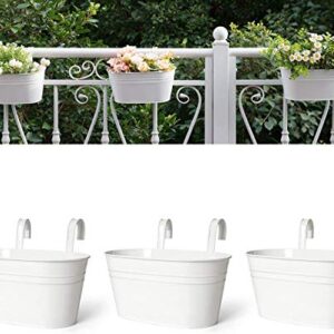 Dahey Metal Iron Hanging Flower Pots for Railing Fence Hanging Bucket Pots Countryside Style Window Flower Plant Holder with Detachable Hooks Home Decor,White,3 Pcs