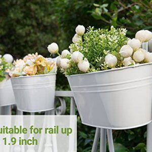 Dahey Metal Iron Hanging Flower Pots for Railing Fence Hanging Bucket Pots Countryside Style Window Flower Plant Holder with Detachable Hooks Home Decor,White,3 Pcs