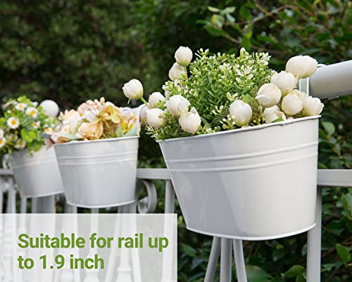 Dahey Metal Iron Hanging Flower Pots for Railing Fence Hanging Bucket Pots Countryside Style Window Flower Plant Holder with Detachable Hooks Home Decor,White,3 Pcs