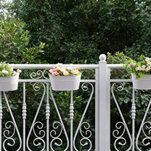 Dahey Metal Iron Hanging Flower Pots for Railing Fence Hanging Bucket Pots Countryside Style Window Flower Plant Holder with Detachable Hooks Home Decor,White,3 Pcs