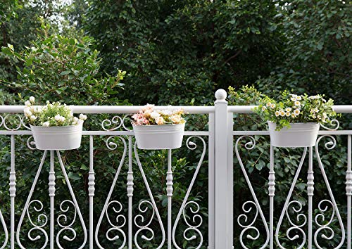 Dahey Metal Iron Hanging Flower Pots for Railing Fence Hanging Bucket Pots Countryside Style Window Flower Plant Holder with Detachable Hooks Home Decor,White,3 Pcs