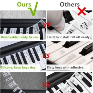 Removable Piano Keyboard Note Labels - Silicone Piano Notes Guide for Beginner, Piano Key Music Notes Letter Label Without Stickers for 88/61 Key Full Size (Black 88)