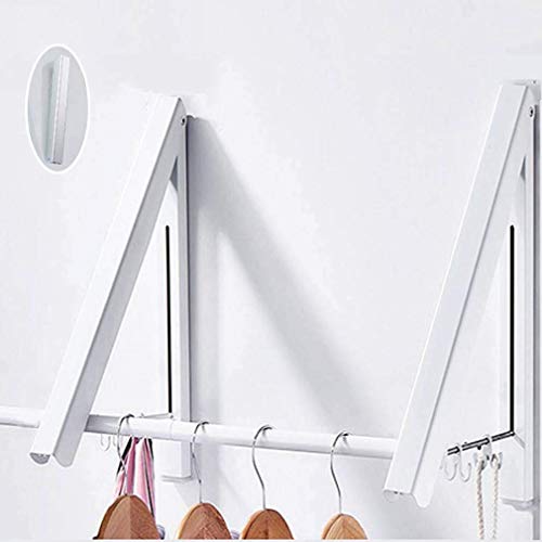 TYXTYX Wall Mounted Clothes Hanger, Aluminum Foldable Clothes, Waterproof Indoor Outdoor, Coat Racks Home Storage Organiser Space Savers,White,Double +80cm Pole