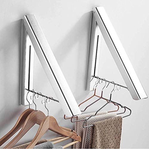 TYXTYX Wall Mounted Clothes Hanger, Aluminum Foldable Clothes, Waterproof Indoor Outdoor, Coat Racks Home Storage Organiser Space Savers,White,Double +80cm Pole