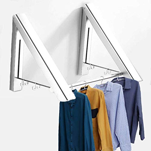 TYXTYX Wall Mounted Clothes Hanger, Folding Wall Coat Racks, Aluminum Home Storage Organiser Space Savers, for Bathroom Balcony Indoor Outdoor,Silver,2PACK +120cm Pole