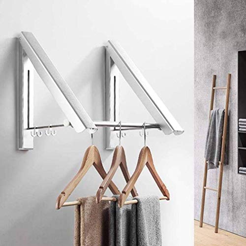 TYXTYX Wall Mounted Clothes Hanger, Folding Wall Coat Racks, Aluminum Home Storage Organiser Space Savers, for Bathroom Balcony Indoor Outdoor,Silver,2PACK +120cm Pole