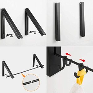 TYXTYX Wall Mounted Clothes Hanger, Aluminum Foldable Clothes, Waterproof Indoor Outdoor, Coat Racks Home Storage Organiser Space Savers,Black,Double +120cm Pole