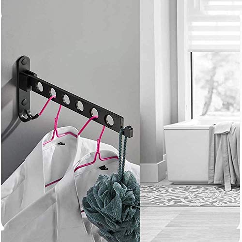 TYXTYX Black Folding Clothes Hanger Wall Mounted, Indoor Outdoor Aluminum Space Savers Clothes Rack, Laundry Hanger Dryer Rack, for Bathroom, Balcony,2pcs+40cm Pole