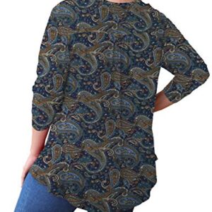 Tralilbee Women Plus Size Tops Long Sleeve V Neck Pleated Tunic Blouse Shirt 02 L