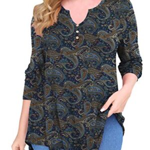 Tralilbee Women Plus Size Tops Long Sleeve V Neck Pleated Tunic Blouse Shirt 02 L