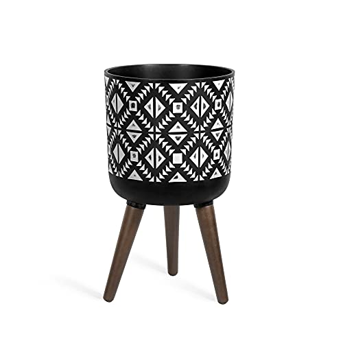 D'vine Dev 10 Inch Planter Pot with Stand, Mid-Century Tall Plant Pot with Legs for Indoor Plants, Medium, Charcoal Grey/White, 88-GM-M-GW