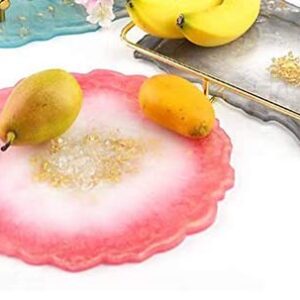 10 Inch Large Silicone Tray Mold, Round Shape Resin Agate Tray Mold with 2 Gold Handle, Epoxy Resin Casting DIY Molds for Making Faux Agate Tray, Serving Board