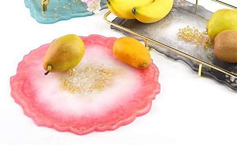 10 Inch Large Silicone Tray Mold, Round Shape Resin Agate Tray Mold with 2 Gold Handle, Epoxy Resin Casting DIY Molds for Making Faux Agate Tray, Serving Board