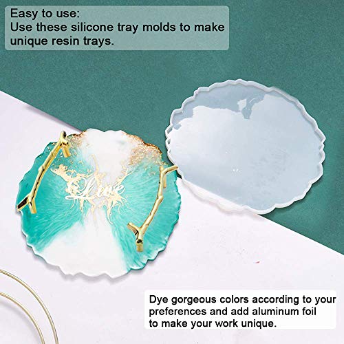 10 Inch Large Silicone Tray Mold, Round Shape Resin Agate Tray Mold with 2 Gold Handle, Epoxy Resin Casting DIY Molds for Making Faux Agate Tray, Serving Board