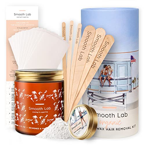 Smooth Lab, Sugar Wax Hair Removal Kit - Sugar Waxing Kit for Sensitive Skin - 100% Organic All Natural Ingredients - Perfect for Bikini, Arm, Leg, Chest, Facial and Body Hair Removal - Lover