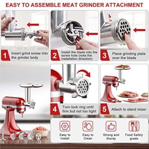 Meat Grinder & Slicer Shredder Attachments for KitchenAid Stand Mixer, Metal Meat Grinder with Sausage Stuffer Tubesand and Slicer shredder Set, For KitchenAid Mixer Accessories By Cofun