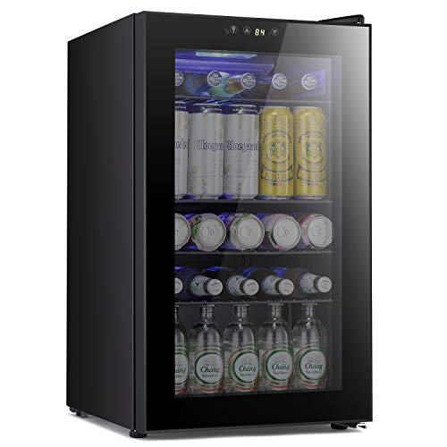 Antarctic Star Beverage Refigerator -85 Can Mini Fridge for Soda Beer or wine,Small Drink Dispenser, For Office or Bar with Adjustable Removable Shelves，2.3 Cu. Ft. Black