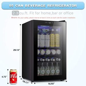 Antarctic Star Beverage Refigerator -85 Can Mini Fridge for Soda Beer or wine,Small Drink Dispenser, For Office or Bar with Adjustable Removable Shelves，2.3 Cu. Ft. Black