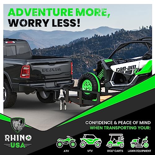 Rhino USA Wheel Chock Tie Down Kit (1,986lb Break Strength) Ultimate Heavy Duty Trailer Tire Straps System for ATV, UTV, Lawn Mower & More - Ratchet Tie Downs Accessories with E Track for Four Wheeler