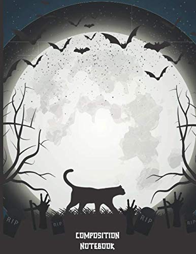 Composition Notebook: Halloween Wide Ruled - Perfect Gifts for Kids and Adults, Cat Lovers, Students - Glossy Cover - 8.5 x 11in