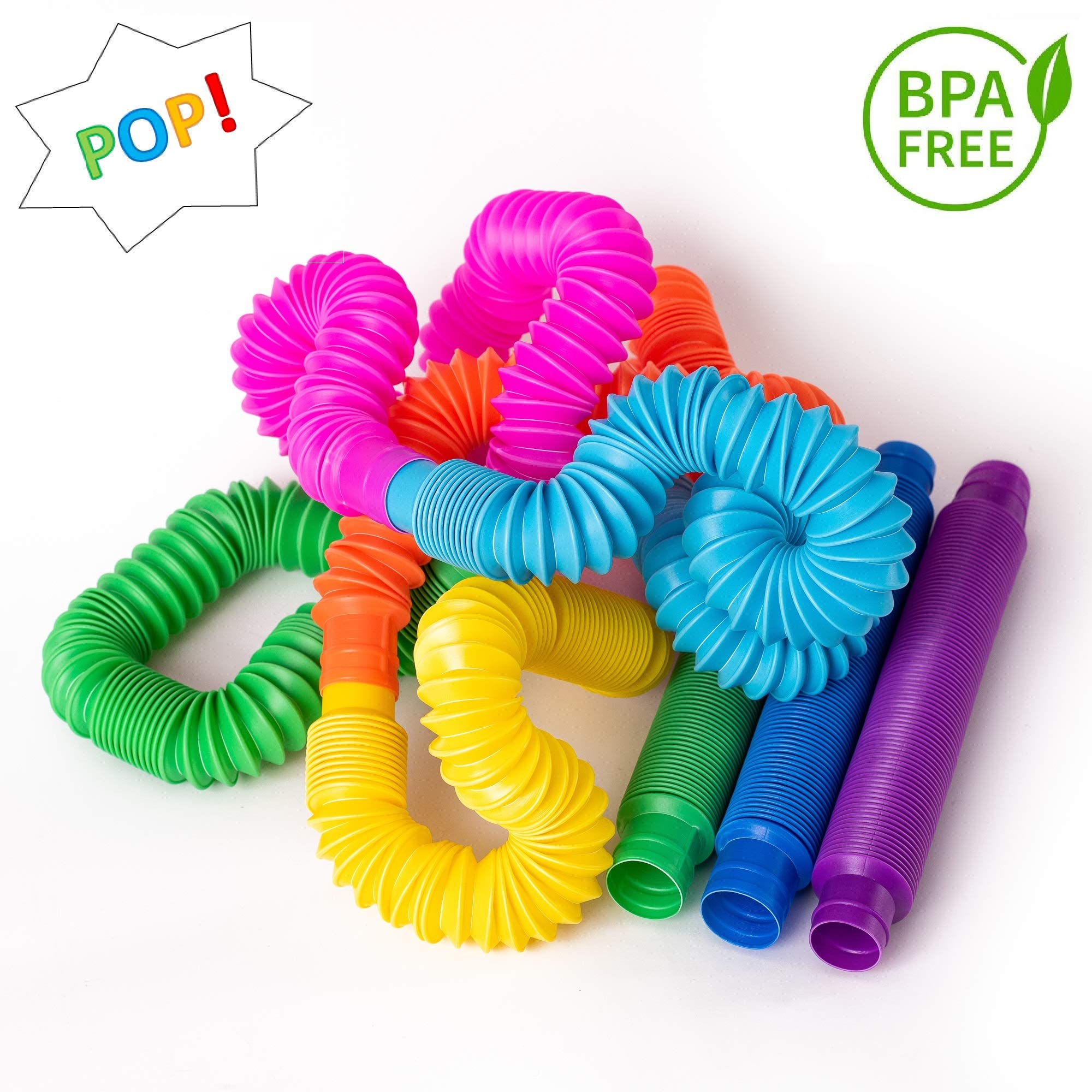 nutty toys 8pk Pop Tubes Sensory Toys (Large) Fine Motor Skills Learning Toddler Toy for Kids Top ADHD Autism Fidget 2023 Best Toddler Travel Toy Gifts Idea Unique Christmas Boy Girl Stocking Stuffers