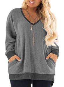 dolnine plus size sweatshirts for women long sleeve tops v neck t shirts dark grey -18w