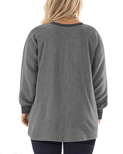 DOLNINE Plus Size Sweatshirts for Women Long Sleeve Tops V Neck T Shirts Dark Grey -18W