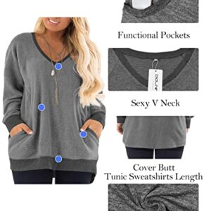 DOLNINE Plus Size Sweatshirts for Women Long Sleeve Tops V Neck T Shirts Dark Grey -18W