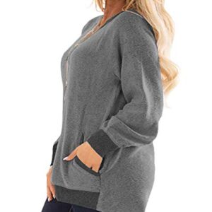 DOLNINE Plus Size Sweatshirts for Women Long Sleeve Tops V Neck T Shirts Dark Grey -18W