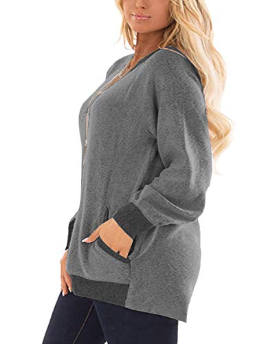 DOLNINE Plus Size Sweatshirts for Women Long Sleeve Tops V Neck T Shirts Dark Grey -18W