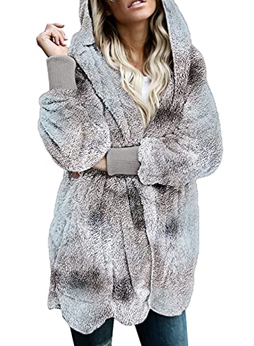 Dokotoo Womens Cozy Ladies Fashion 2023 Oversized Fuzzy Fluffy Fleece Winter Fall Soft Open Front Long Sleeve Fleece Hoodies Cardigans Sweaters Jackets Coat Outerwear Tie Dye Grey Medium