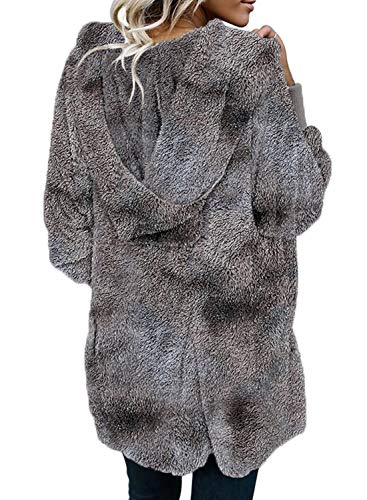 Dokotoo Womens Cozy Ladies Fashion 2023 Oversized Fuzzy Fluffy Fleece Winter Fall Soft Open Front Long Sleeve Fleece Hoodies Cardigans Sweaters Jackets Coat Outerwear Tie Dye Grey Medium