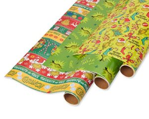 american greetings 105 sq. ft. christmas wrapping paper bundle with cut lines, the grinch (3 rolls in. x ft.)