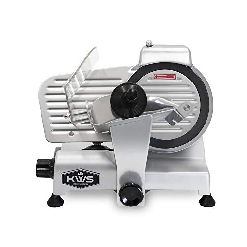 KWS MS-6ST Premium 200w Electric Meat Slicer 7.67-Inch in Silver Teflon Blade, Frozen Meat Deli Meat Cheese Food Slicer Low Noises Commercial and Home Use