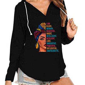 WbJetr Black Woman Beautiful Magic Long Sleeve V Neck Casual Loose Hoodies Tops