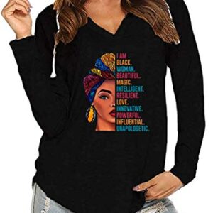 WbJetr Black Woman Beautiful Magic Long Sleeve V Neck Casual Loose Hoodies Tops