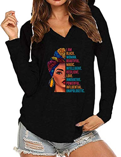 WbJetr Black Woman Beautiful Magic Long Sleeve V Neck Casual Loose Hoodies Tops