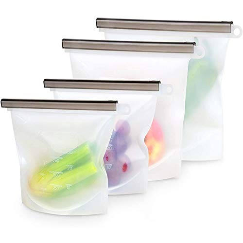 ECOFWORLD 4 Pack Silicone Food Storage Bag 2L (1.5 L) & 2M (1 L) | Reusable for Sous Vide-Sandwich-Lunch-Snack | Silicone Degradable Freezer-Leakproof Ziplock BPA Free (2x2)