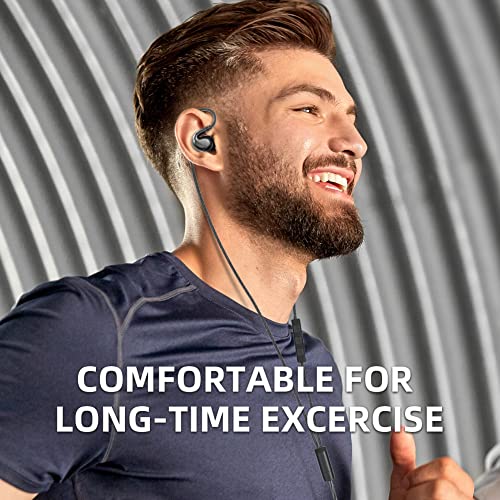 JAAMIRA Sports Wired Earbuds in-Ear Earphones with Microphone &Volume Control -Bass &Noise Isolation Over Ear Headphones with 3.5mm Jack -for Android Phone iPhone Computer Gaming Workout IPX4 Black