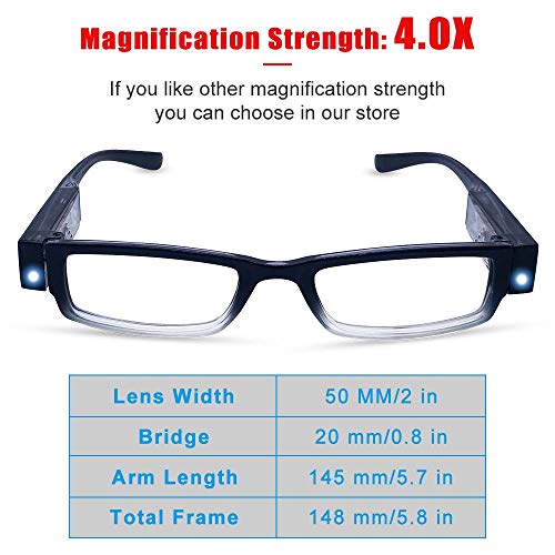 DuanMei Reading Glasses with Light Magnifying Glasses with Light Led Magnifier Eyeglasses Nighttime Reader Frame Eyewear