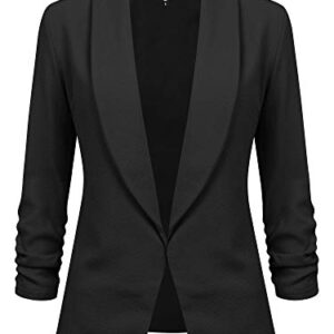 LL WSK2324 Women 3/4 Sleeve Blazer Open Front Cardigan Jacket Work Office Blazer L Black