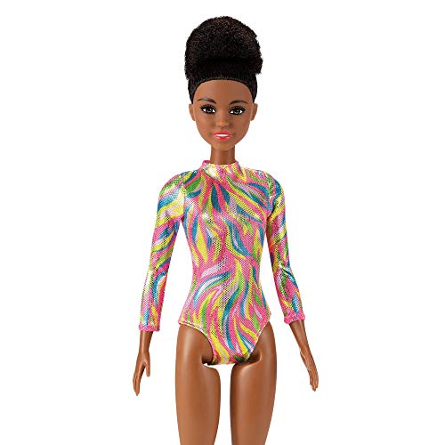 Barbie Rhythmic Gymnast Brunette Doll (12-in) with Colorful Metallic Leotard, 2 Clubs & Ribbon Accessory, Great Gift for Ages 3 Years Old & Up