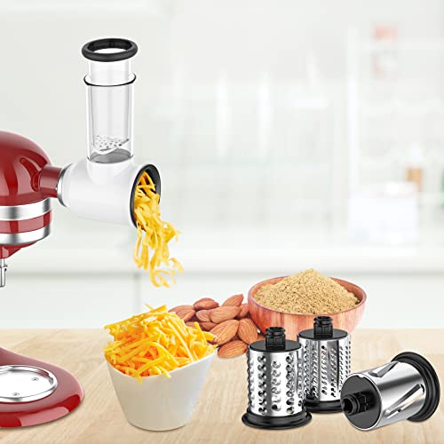 Slicer Shredder Attachment for KitchenAid Stand Mixer, Kitchen Aid Cheese Grater Attachment for Kitchen Aid Stand Mixer include Vegetable Slicer, Salad Maker, Cheese Grater by COFUN White