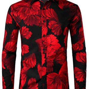 ZEROYAA Men's Hipster Urban Design 3D Printed Slim Fit Long Sleeve Button Up Dress Shirts ZLCL30-Red Large