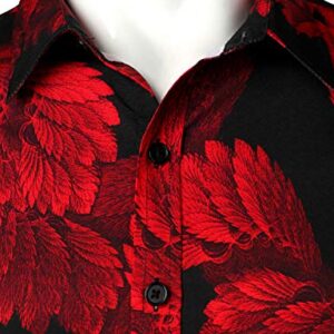 ZEROYAA Men's Hipster Urban Design 3D Printed Slim Fit Long Sleeve Button Up Dress Shirts ZLCL30-Red Large