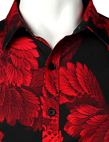 ZEROYAA Men's Hipster Urban Design 3D Printed Slim Fit Long Sleeve Button Up Dress Shirts ZLCL30-Red Large