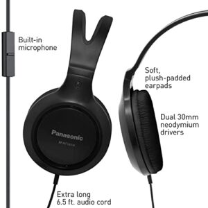 Panasonic Lightweight Over The Ear Wired Headphones with Microphone, Sound and XBS for Extra Bass, Long Cord, 3.5mm Jack for Phones and Laptops – RP-HT161M (Black)