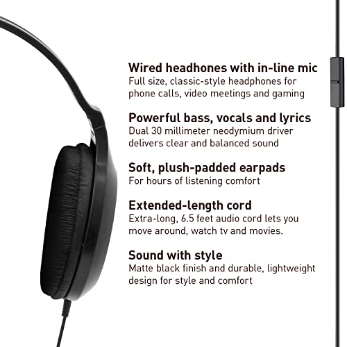 Panasonic Lightweight Over The Ear Wired Headphones with Microphone, Sound and XBS for Extra Bass, Long Cord, 3.5mm Jack for Phones and Laptops – RP-HT161M (Black)