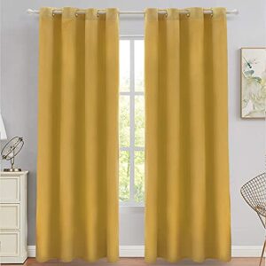 PY HOME & SPORTS Yellow Blackout Curtains Velvet Drapery 95 Inches Plush Long Block Out Darkening Window Curtain Drapes Thermal Insulated for Bedroom & Living Room 2 Panels (52x95 Inch, Yellow)